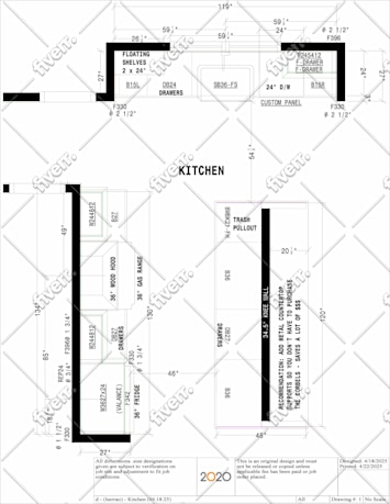 Design your 2d kitchen layout elevations in 2020 design by Angeljustdesign | Fiverr